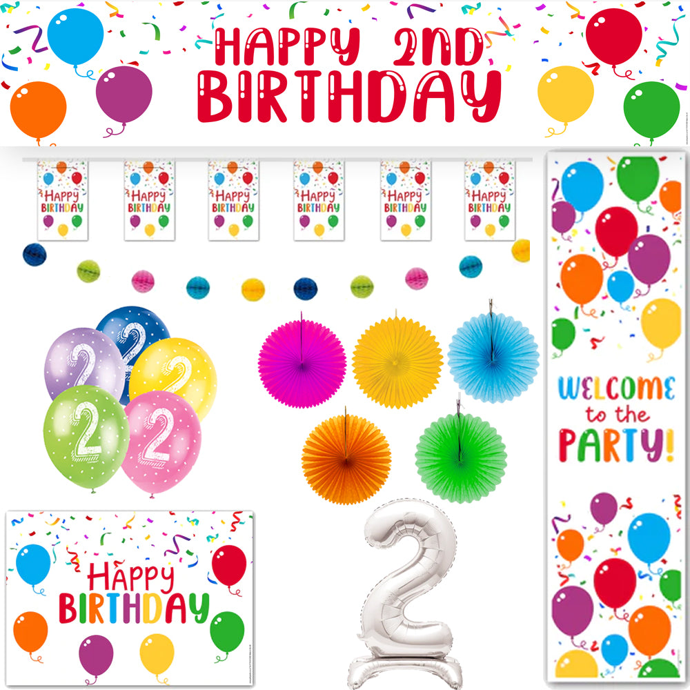 Rainbow Balloons Happy 2nd Birthday Decoration Pack – Party Packs