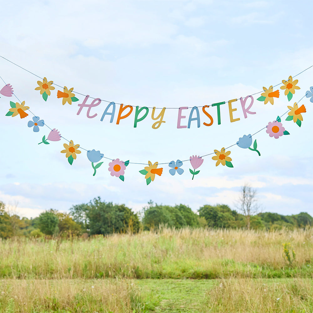 Happy Easter Floral Banner Decoration - Set of 2 | Party Packs