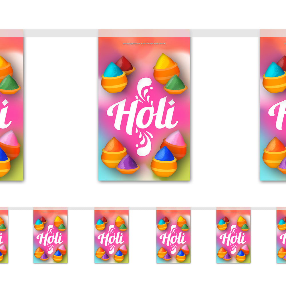 Holi Festival Paper Flag Bunting Decoration - 2.4m | Party Packs