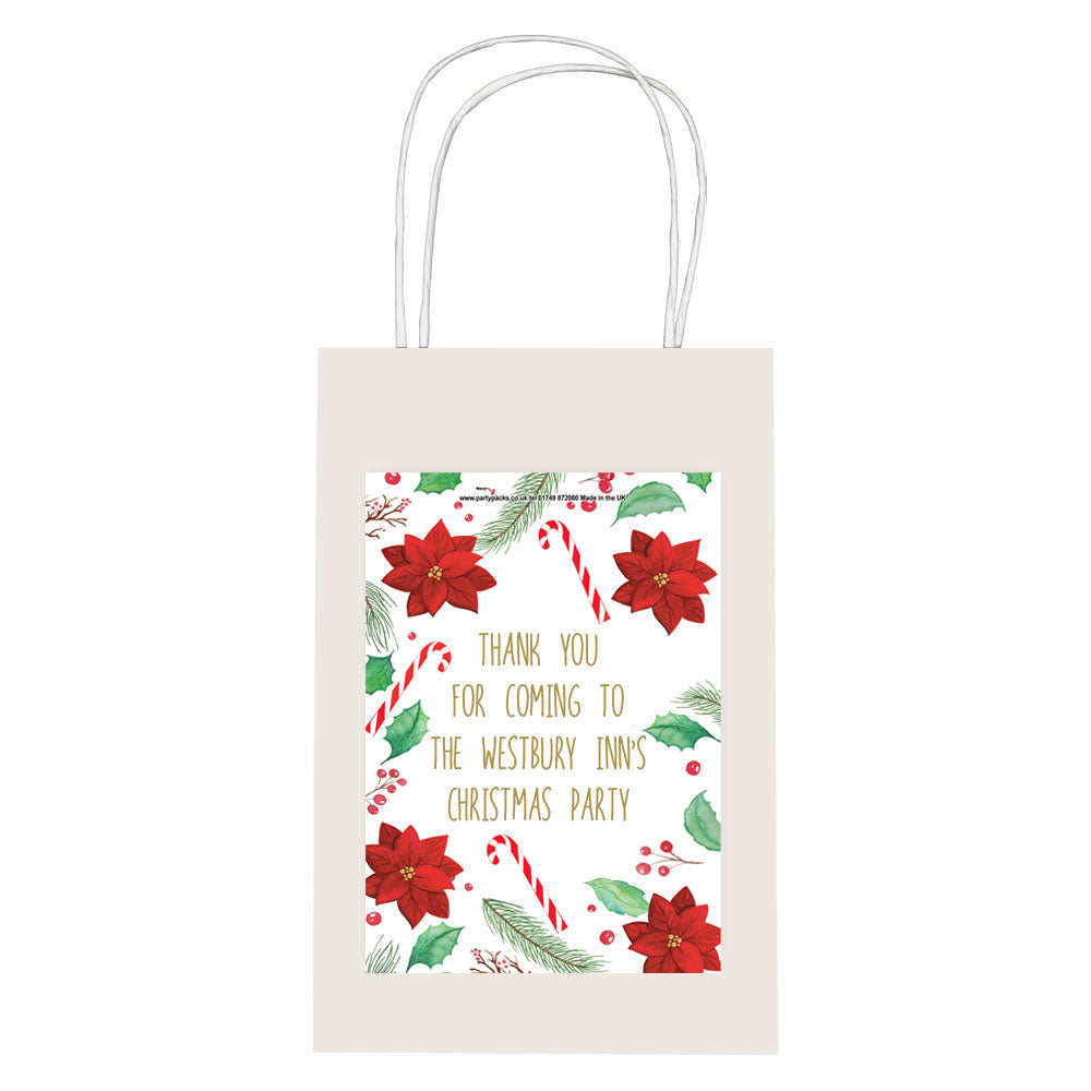 Holly & Poinsettia Christmas Personalised Paper Party Bags – Party Packs