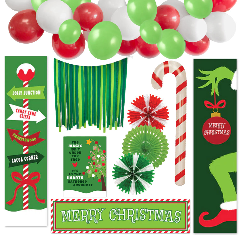 Mean Christmas Grinch Decoration Pack - Lime Green & Red | Party Packs