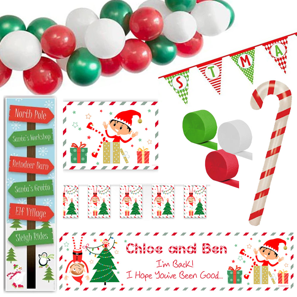 Personalised Mischievous Elf Christmas Party Decoration Pack – Party Packs