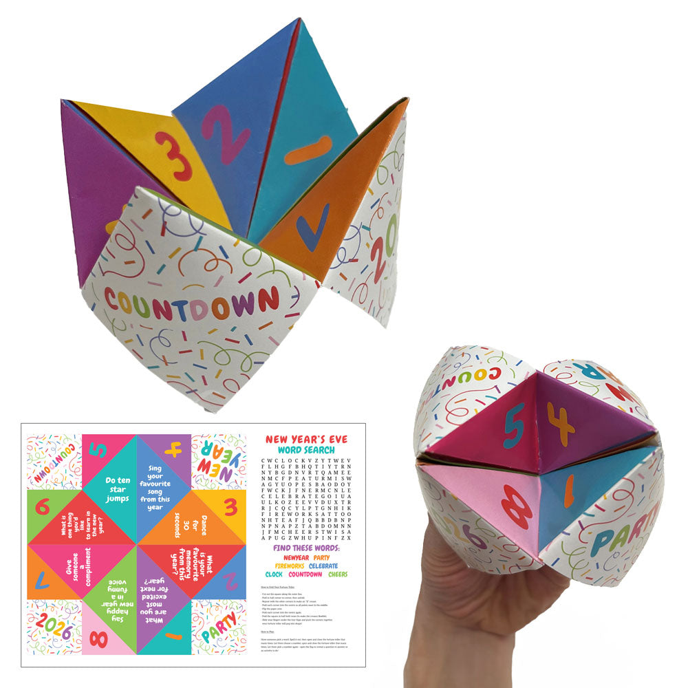 New Year's Eve Fortune Teller & Word Search Activity Sheet A4 | Party Packs