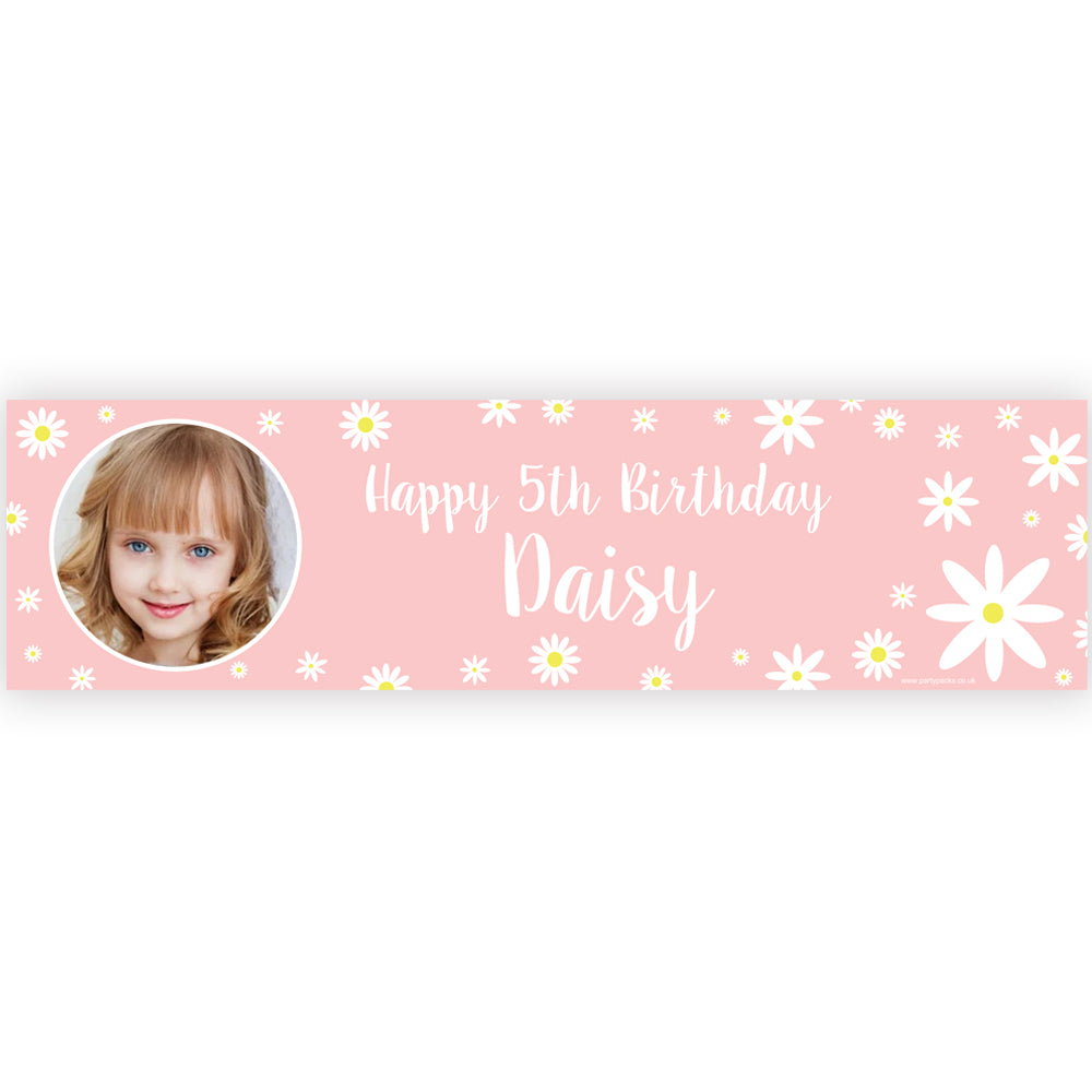 Personalised Pink Daisy Photo Banner 120cm | Custom Floral Party ...