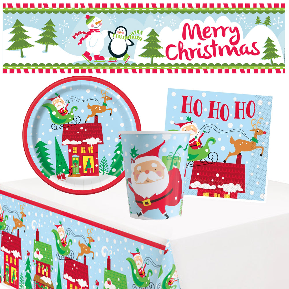 Colourful Santa Christmas Tableware Pack For 8 People With FREE Banner ...