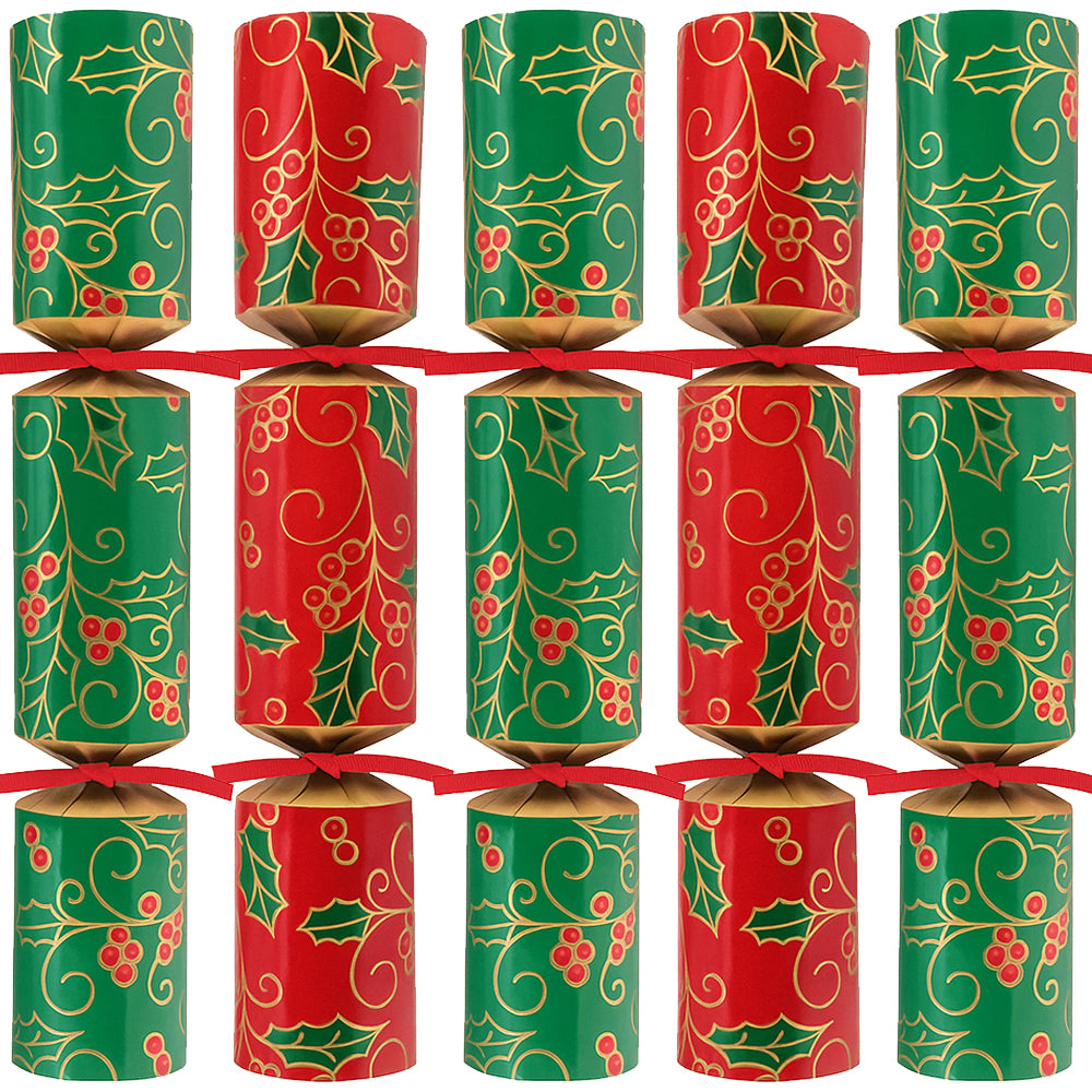 100 x Christmas Crackers Eco Friendly Red & Green Holly | Party Packs