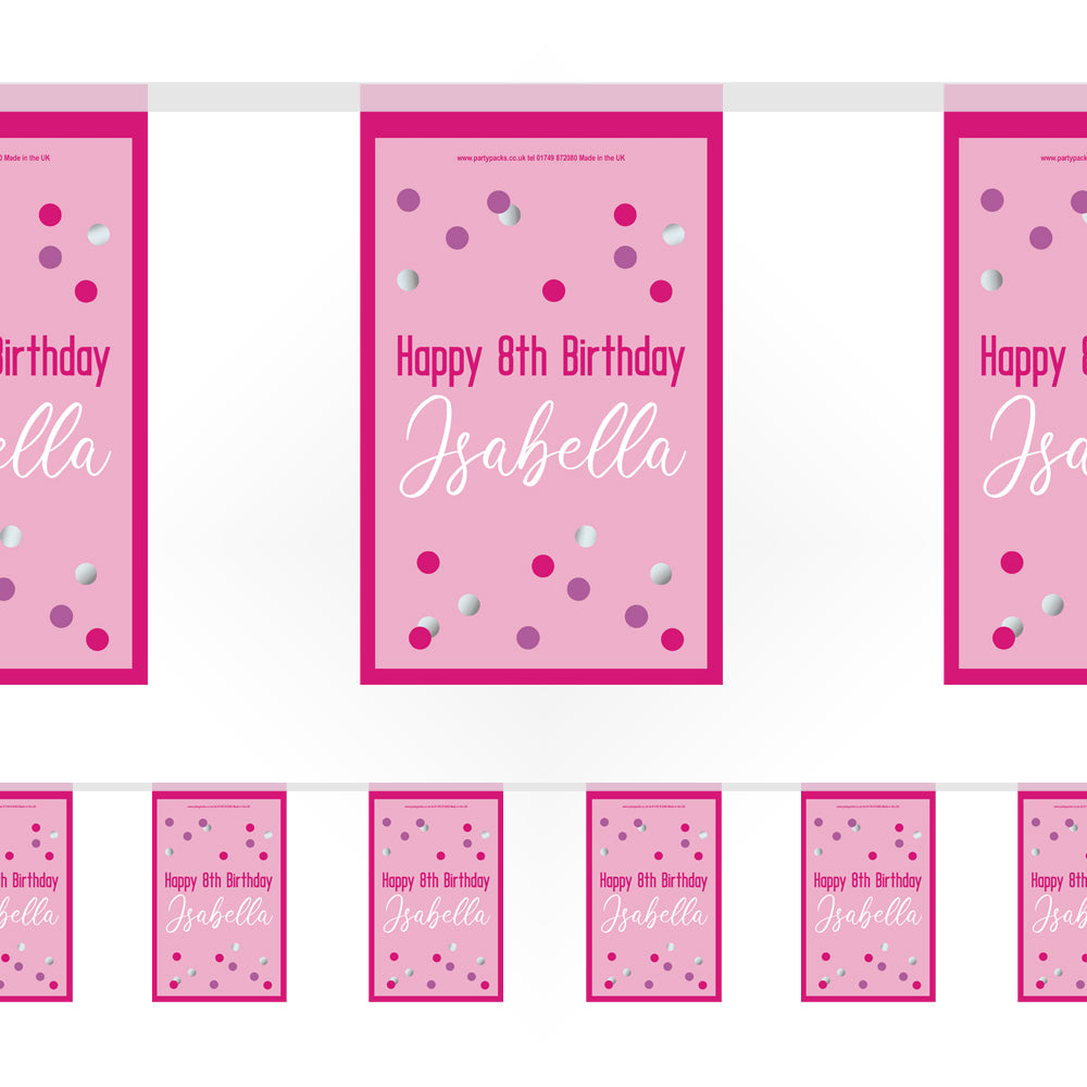 Pink Birthday Glitz Personalised Bunting - 3m | Party Packs