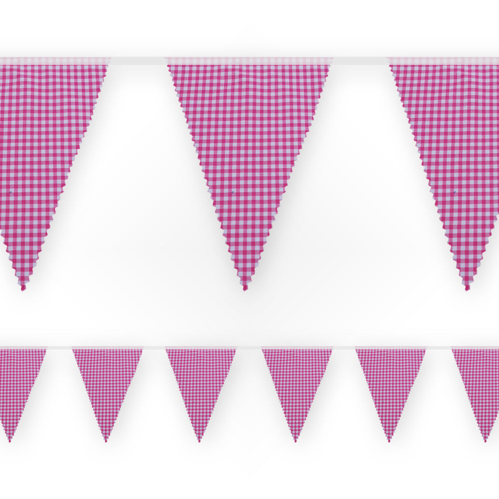 Hot Pink Gingham Fabric Bunting - 8m | Decorations | Party Packs