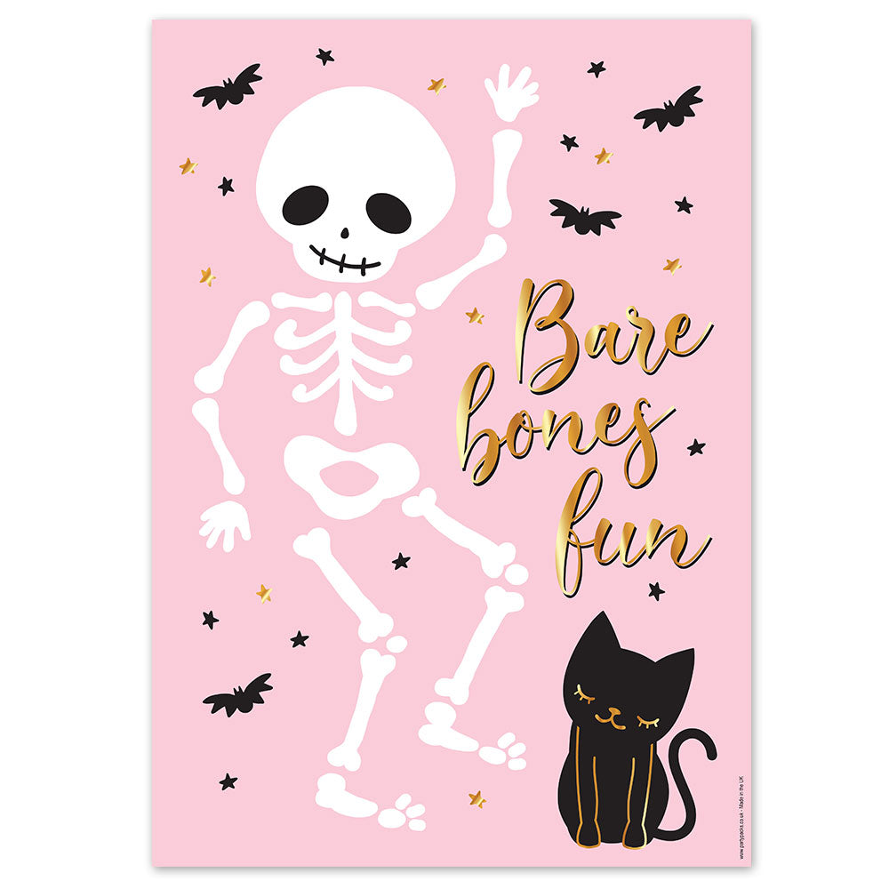 Pink Halloween Skeleton Poster A3 - Unique Spooky Wall Decoration ...