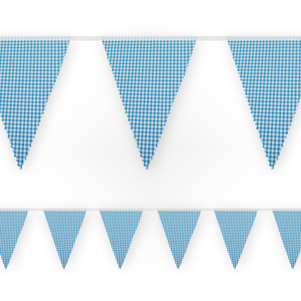 Sky Blue Gingham Fabric Bunting - 8m | Decorations | Party Packs
