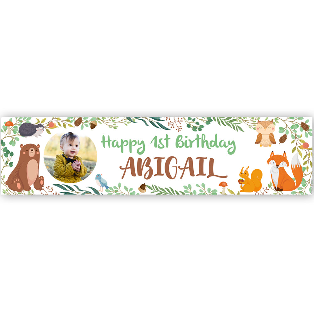 Woodland Animals Personalised Photo Banner Decoration - 1.2m – Party Packs