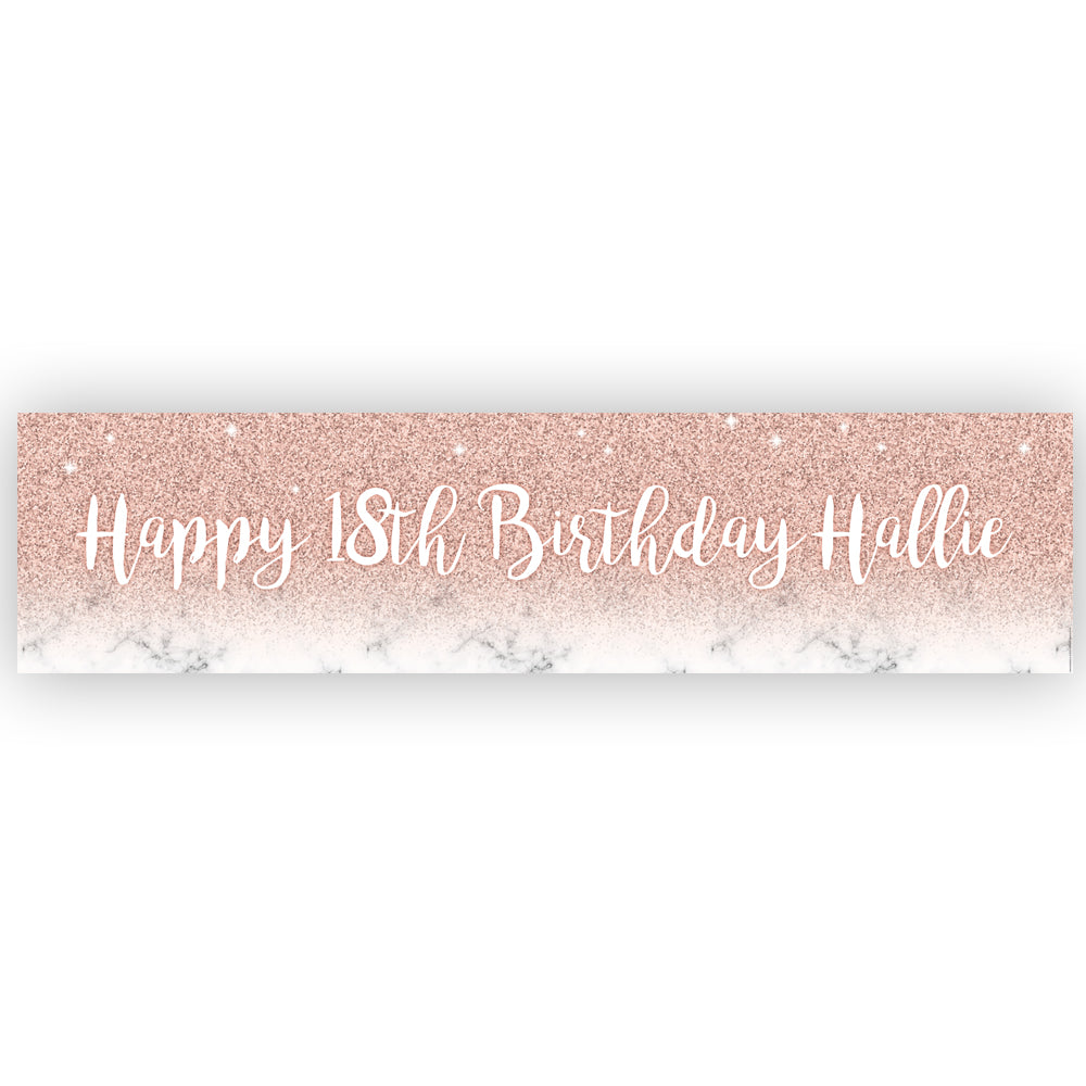 Rose Gold Glitter Personalised Banner - 1.2m | Party Packs