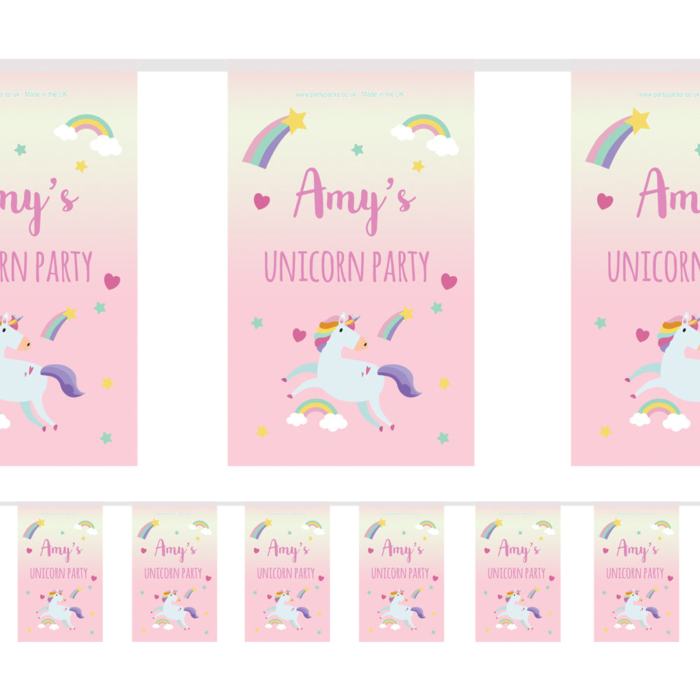 Personalised Pink Unicorn Bunting - 3m – Party Packs