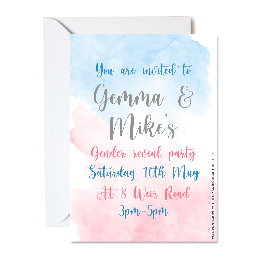 Gender Reveal Pink and Blue Personalised Invitations - Pack of 16 ...