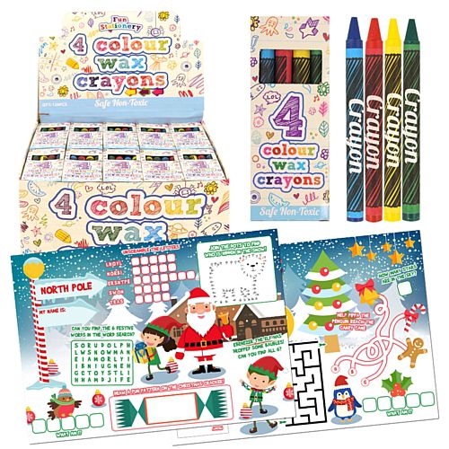 Christmas Activity Sheets & Wax Crayons Pack of 120 - Kids Christmas ...