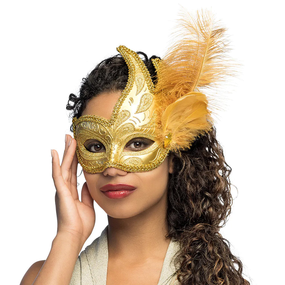Gold Feather Venetian Masquerade Eye Mask | Party Packs