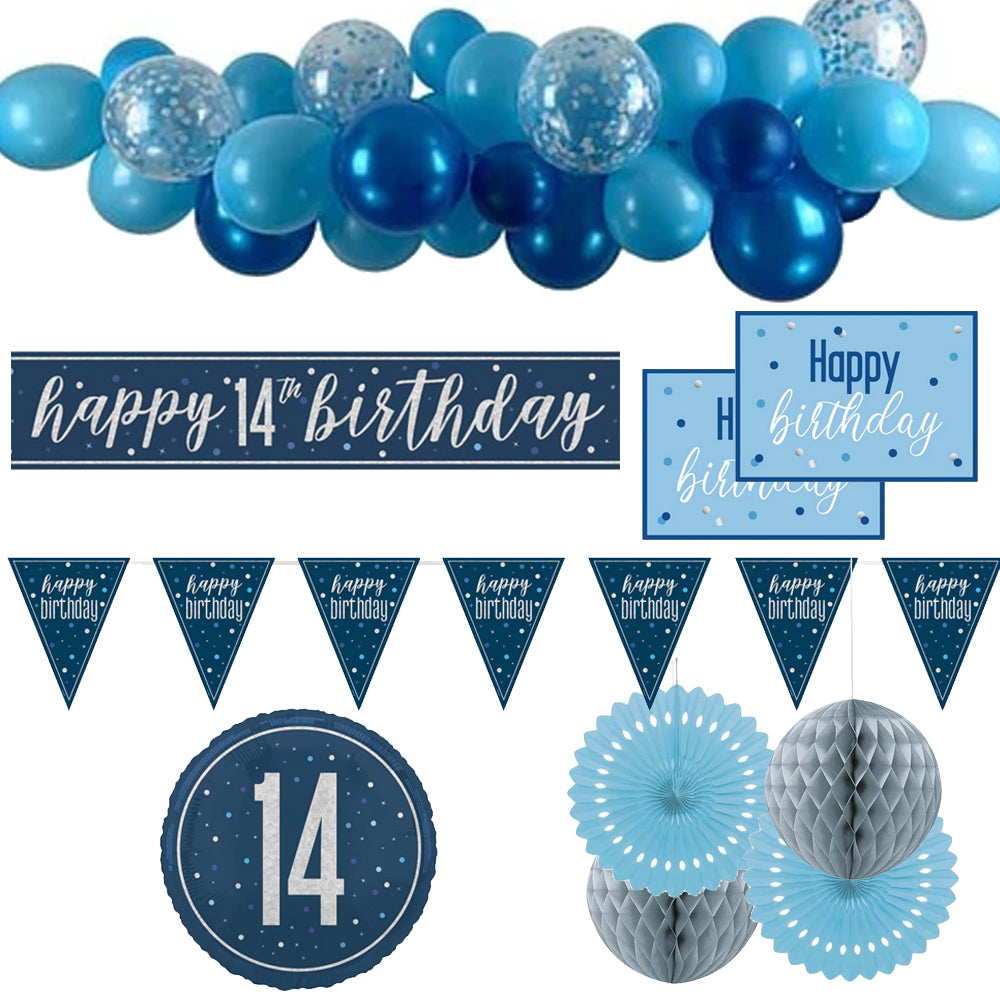 14th Birthday Blue & Silver Decoration Pack | Party Packs