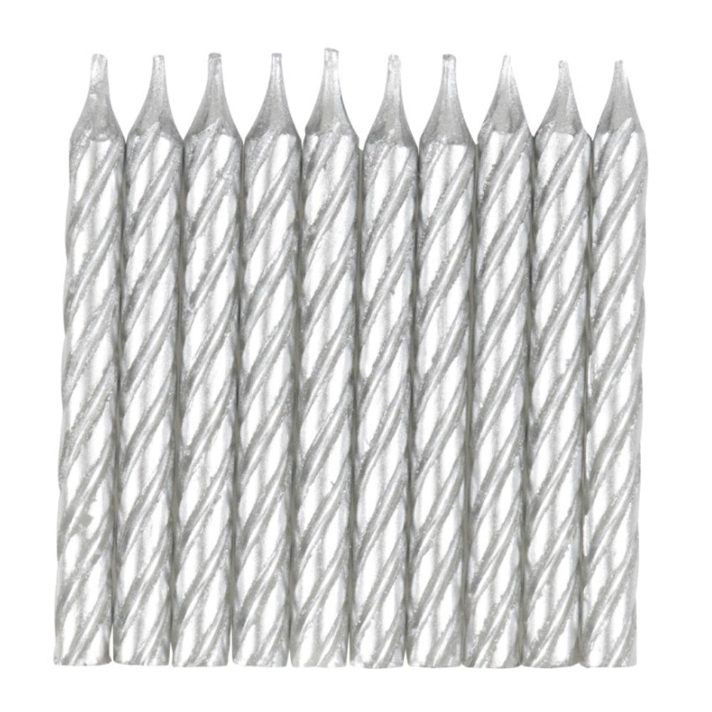 Silver Metallic Spiral Candles - Pack of 10 – Party Packs