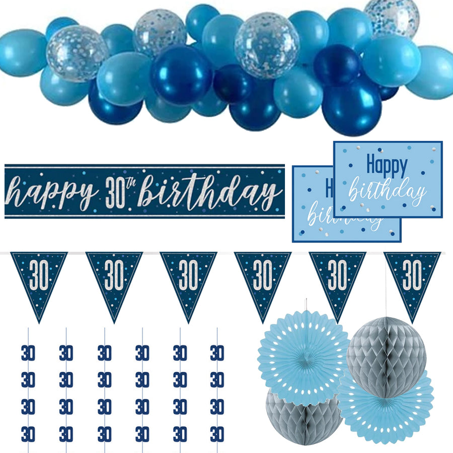 30th Birthday Blue & Silver Decoration Pack | Party Packs