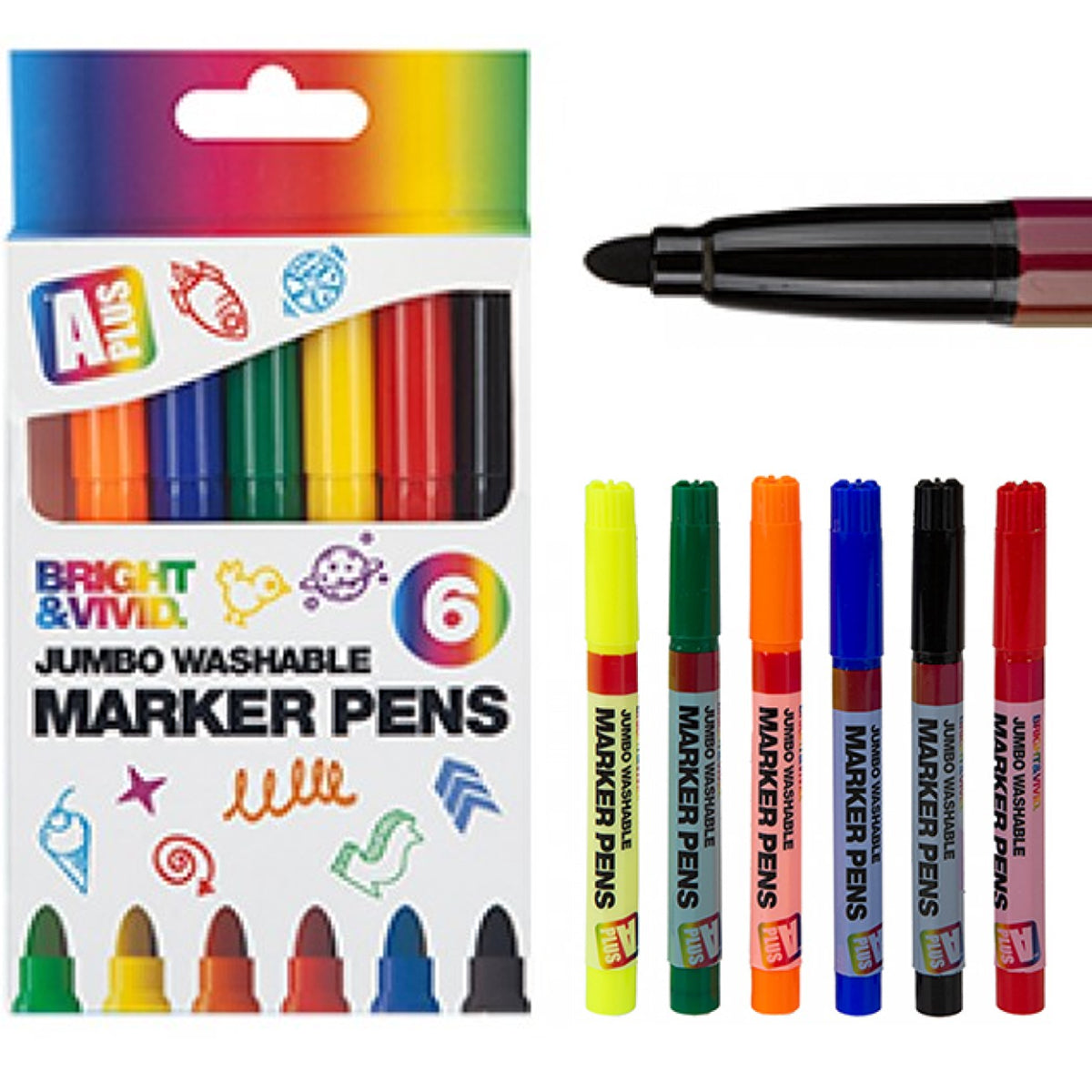 Jumbo Washable Marker Pens Pack of 6 | Kids Art Supplies – Party Packs
