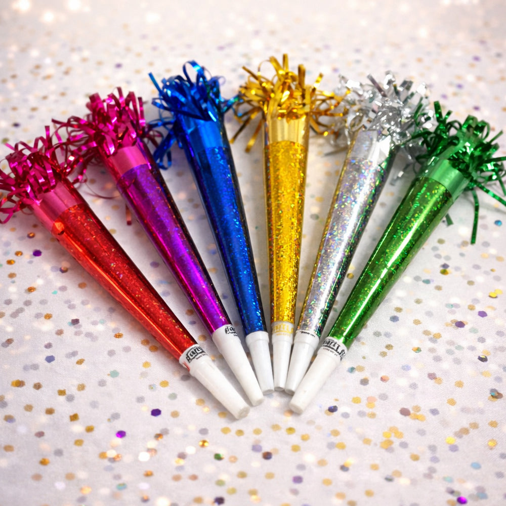Holographic Noisemaker Horns - Assorted Colours - 25cm - Pack of 50 ...