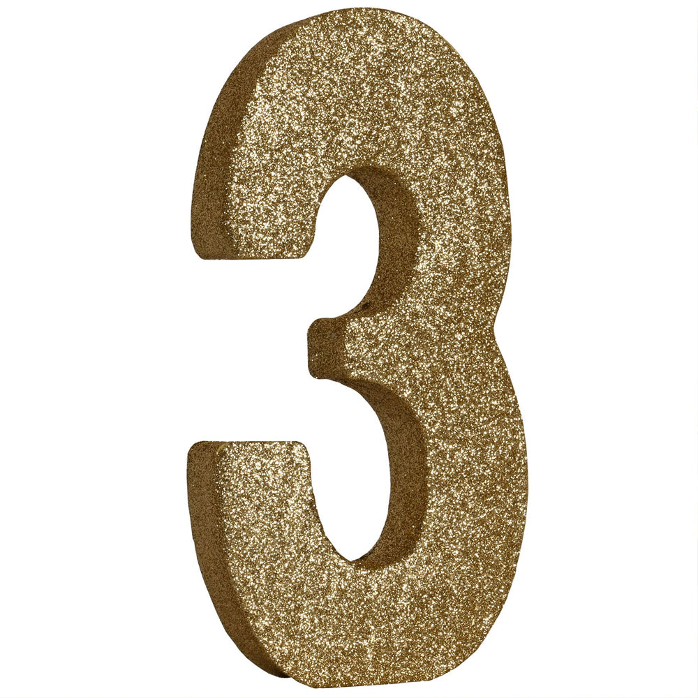 Gold Glitter Number 3 Table Decoration - 20cm – Party Packs