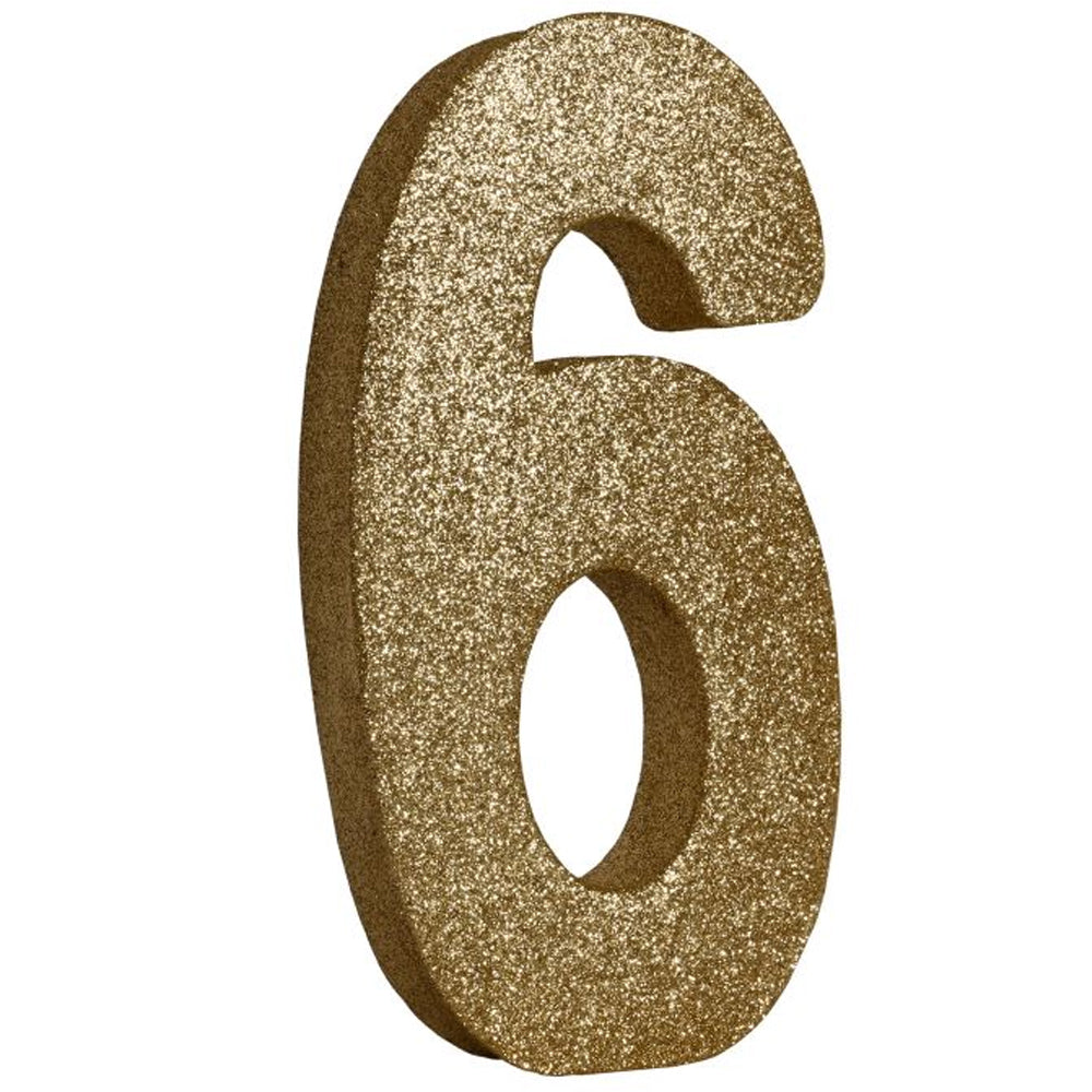 Gold Glitter Number 6 Table Decoration - 20cm – Party Packs