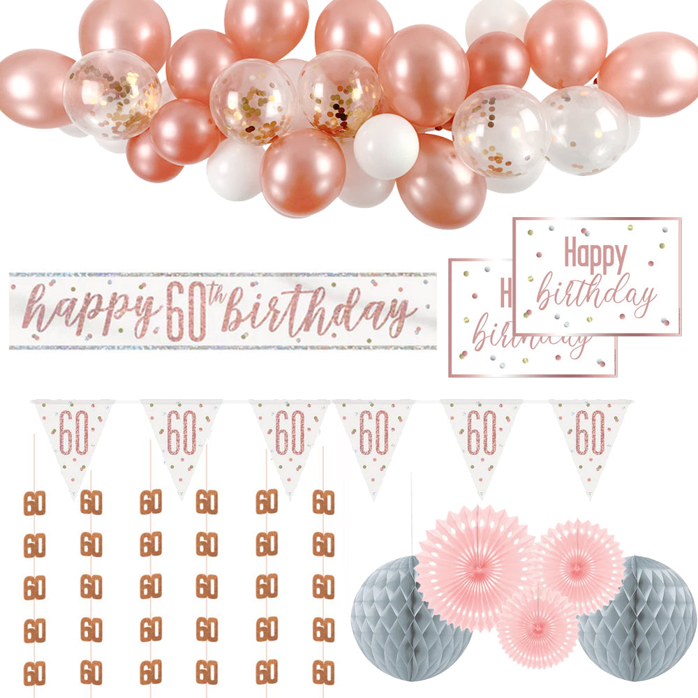 60th Birthday Rose Gold Glitz Party Supplies – Party Packs