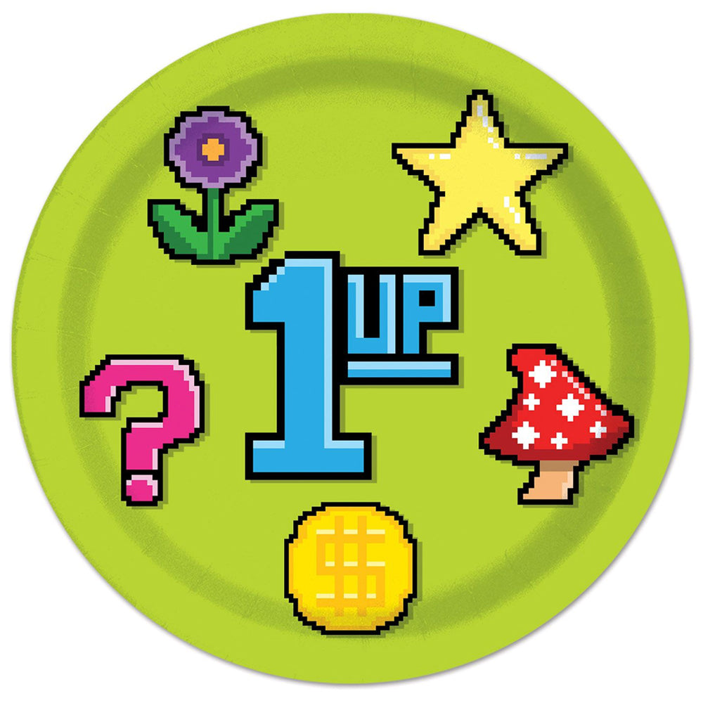 8-Bit Video Game Dinner Plates - 23cm - Pack of 8 | Party Packs