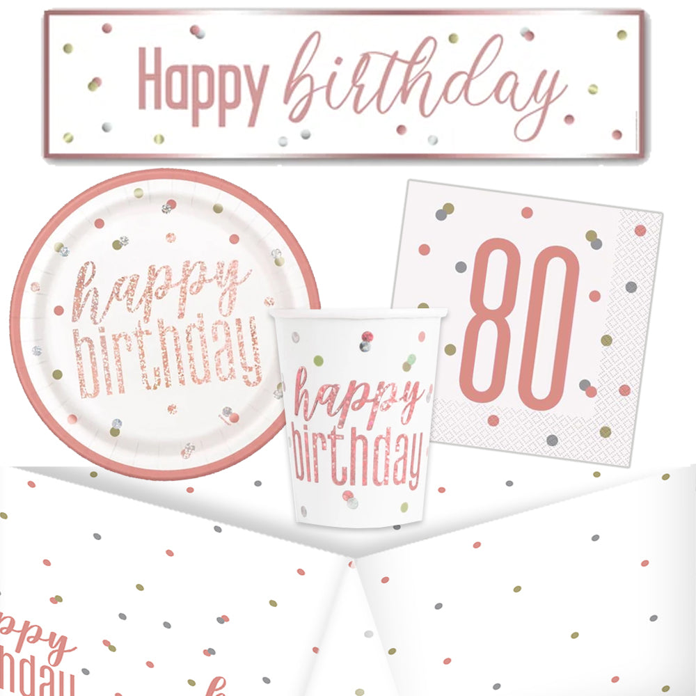 70th Birthday Rose Gold Glitz Tableware Pack for 8 | Party Packs