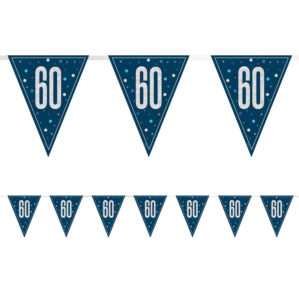 Birthday Glitz Blue 60th Flag Bunting | Party Packs