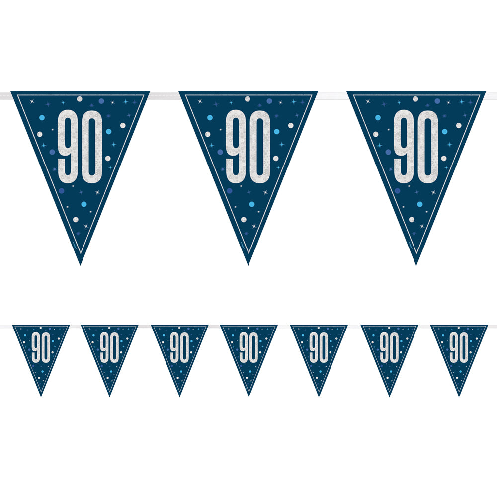 Birthday Glitz Blue 90th Flag Bunting | Party Packs