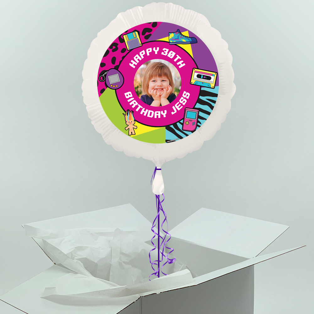 1990's Retro Inflated Personalised Photo Balloon in a Box – Party Packs