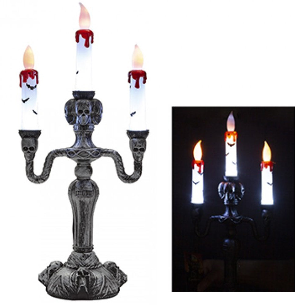 Light Up Spooky Halloween Candlestick Prop 40cm - Gothic Decoration ...