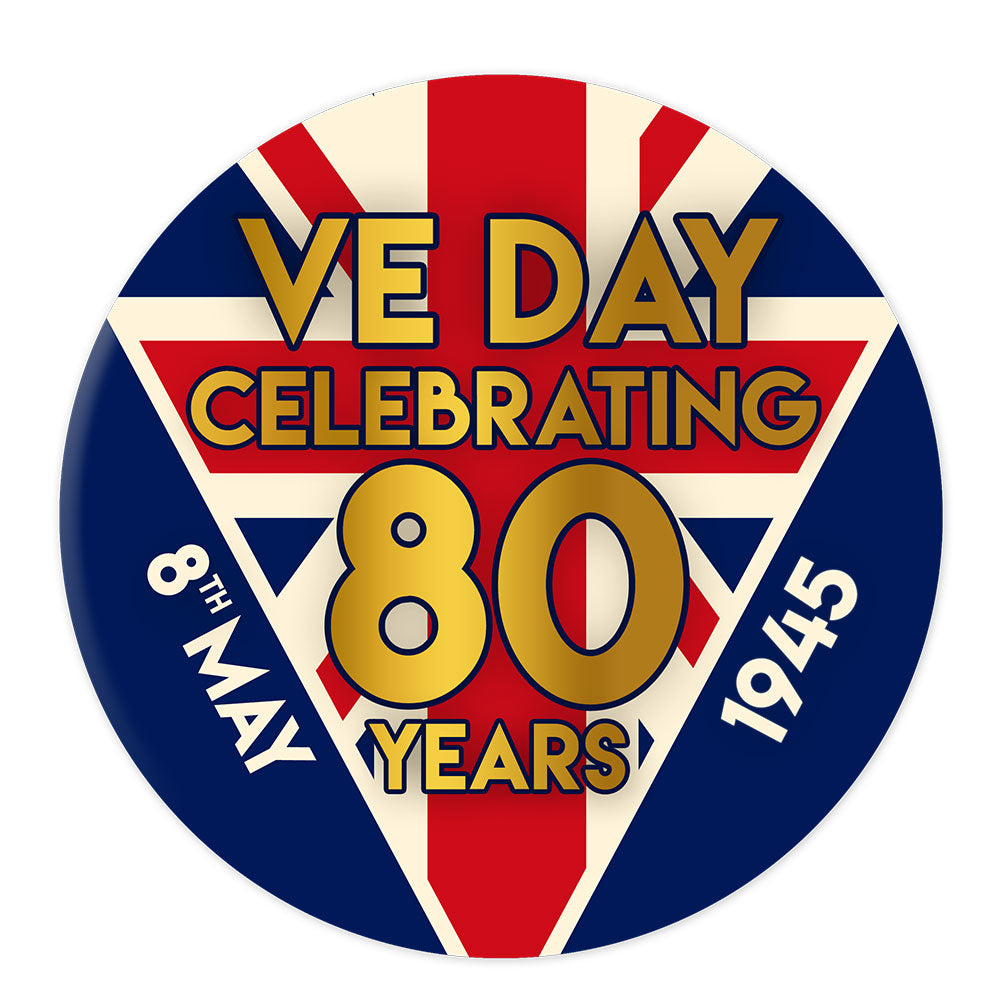 VE Day 80th Anniversary Badge 58mm (Pinned Back) - Each – Party Packs