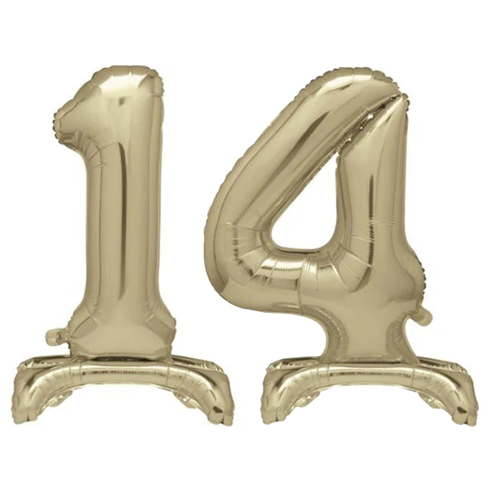Gold Number 14 Air-Filled Standing Balloons - 30" – Party Packs