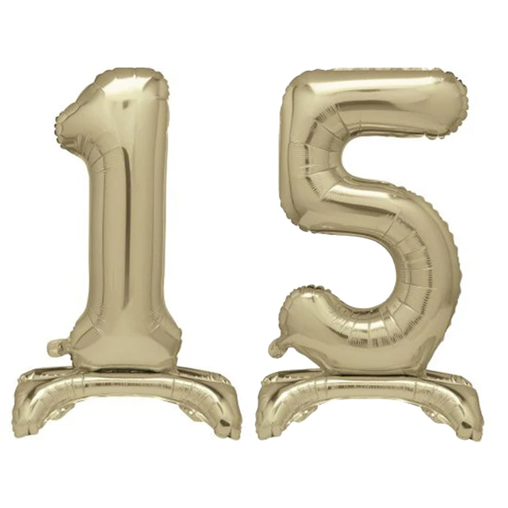 Gold Number 15 Air-Filled Standing Balloons - 30" – Party Packs