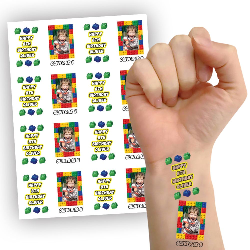 Building Blocks Personalised Temporary Tattoos | Party Packs