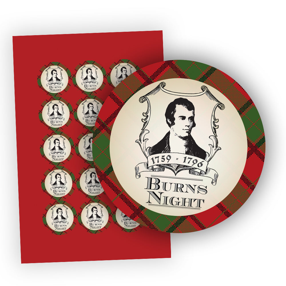 Burns Night Red Tartan Round Stickers | Party Packs