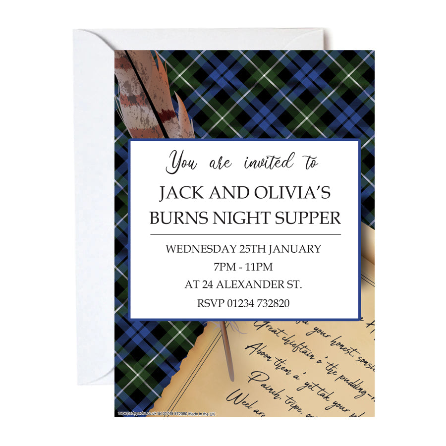 Burns Night Scroll Personalised Invites - Pack of 16 | Party Packs