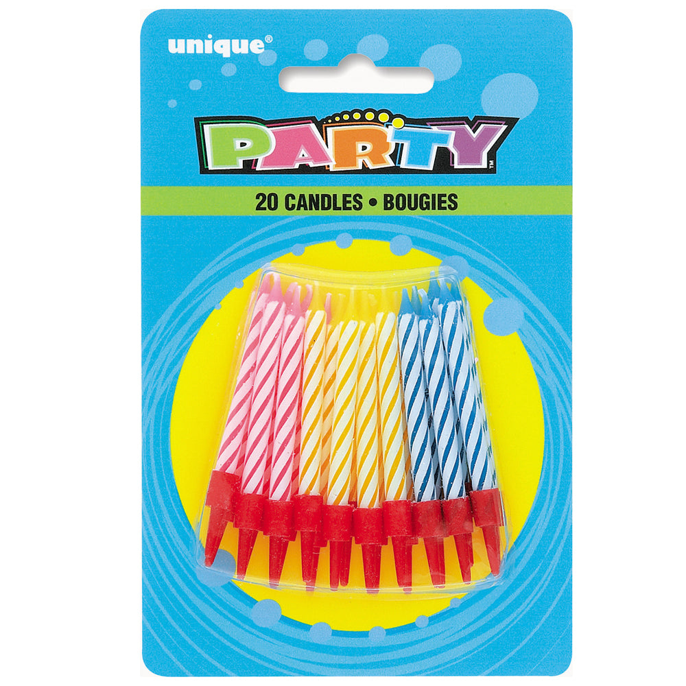 Assorted Striped Candles With Holders - Pack of 20 – Party Packs