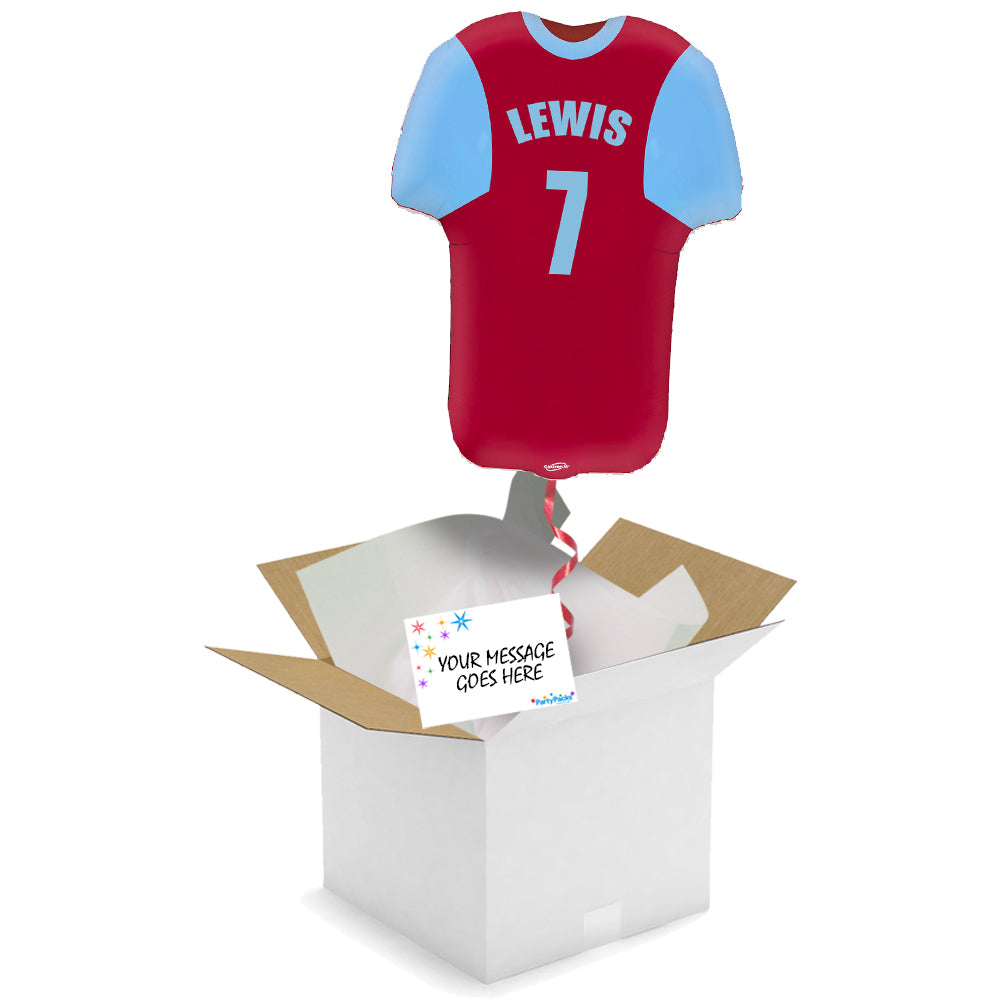 Personalised Inflated Claret and Blue Sports Shirt Foil Balloon in a B ...