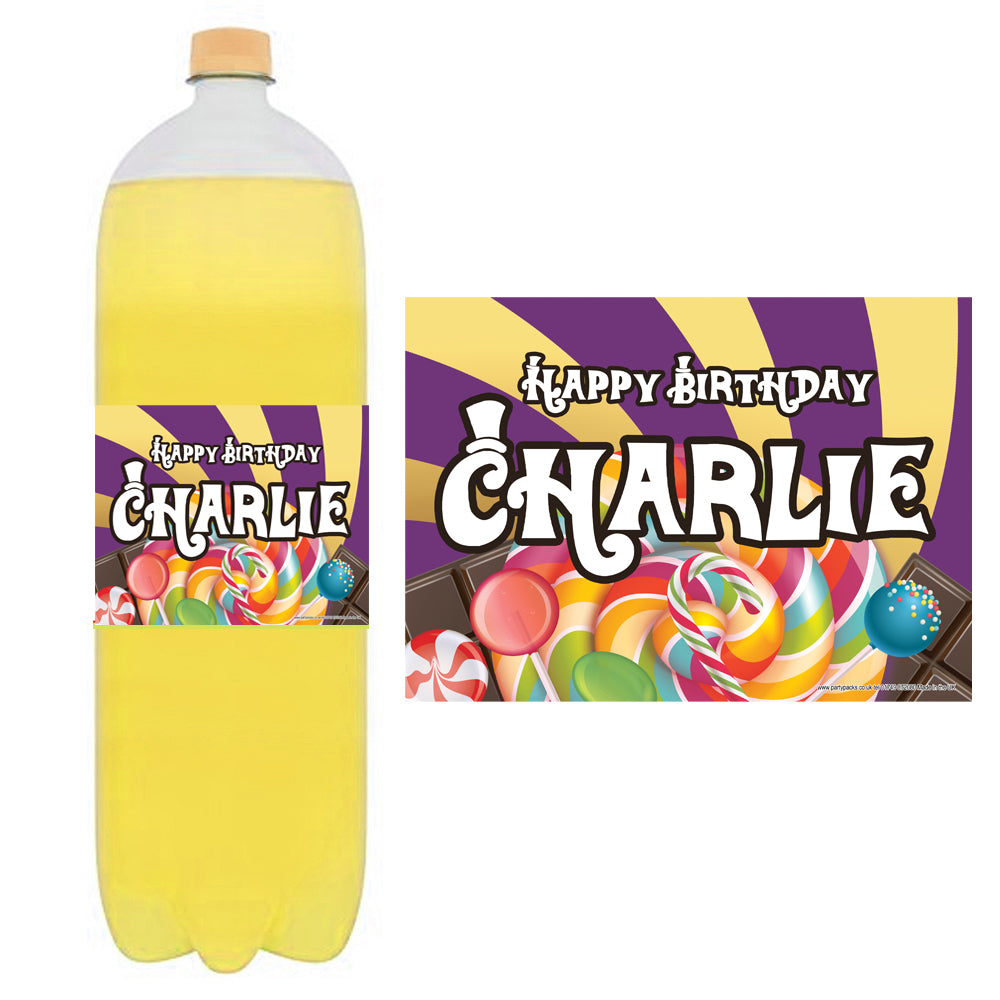 Chocolate Factory Wonka Personalised Drink Bottle Labels – Party Packs