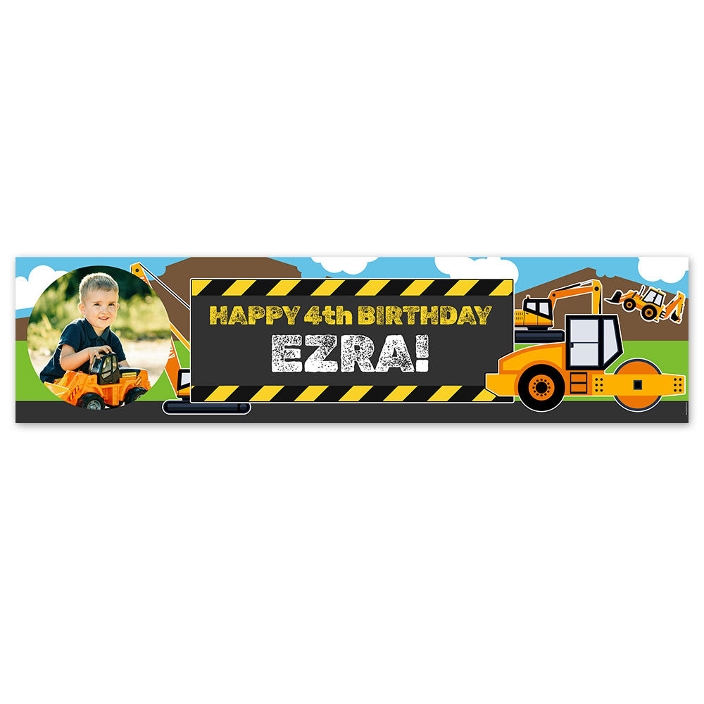 Personalised Diggers Photo Banner 1.2m - Construction Birthday ...