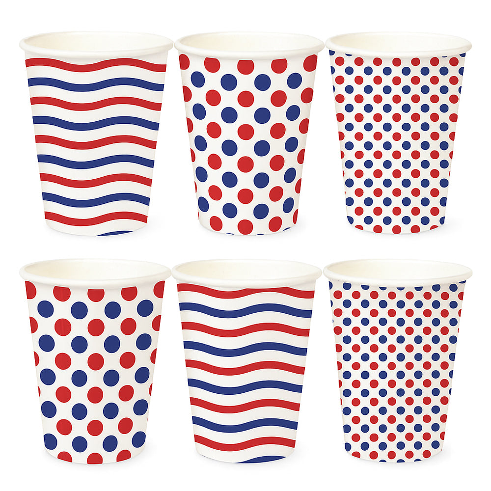 Red, White & Blue Pattern Paper Cups - Tableware | Party Packs