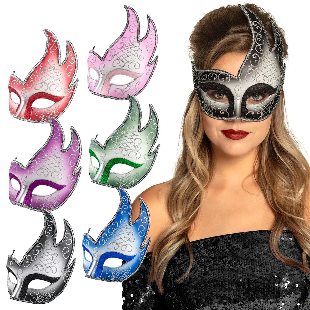 Flame Glitter Venetian Masquerade Eye Mask | Party Packs