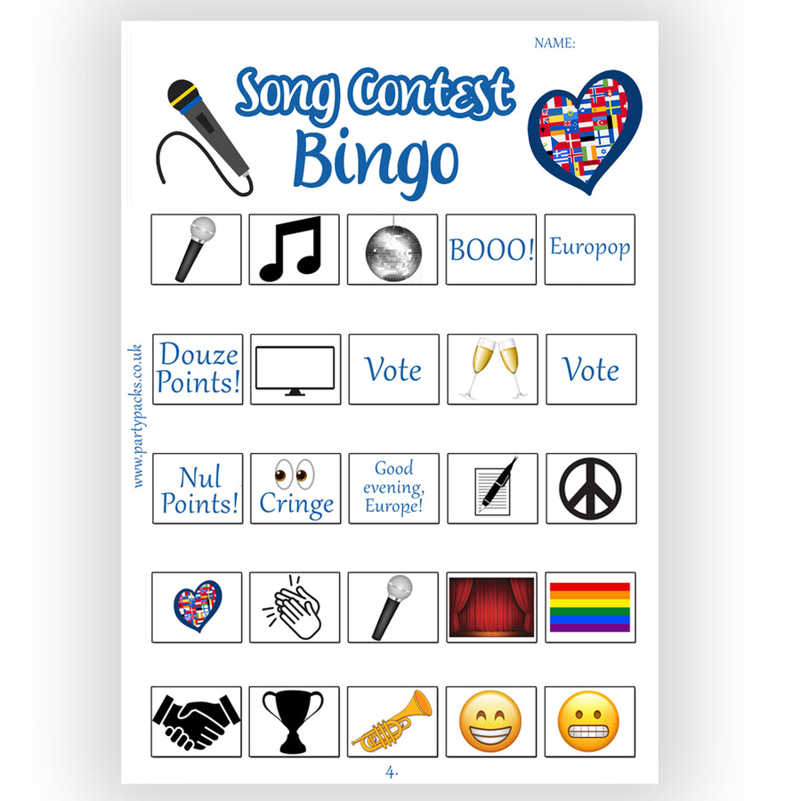 Song Contest Bingo Game - Pack of 14 | Party Packs