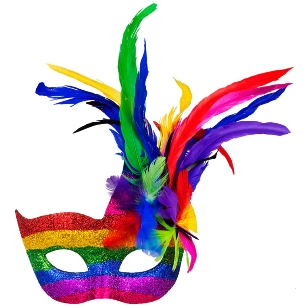 Rainbow Glitter Venetian Feather Eye Mask | Party Packs