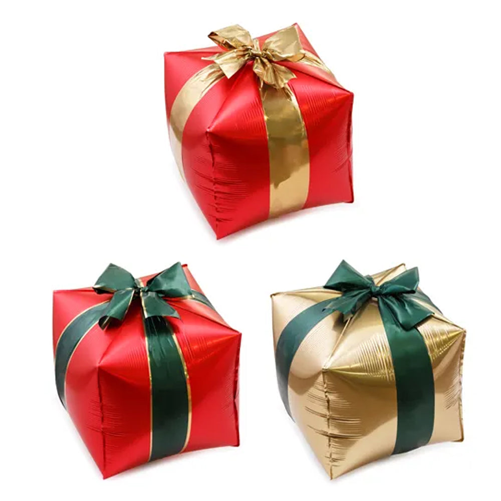 Christmas Gift Box Foil Balloons 14" - Pack of 3 | Party Packs