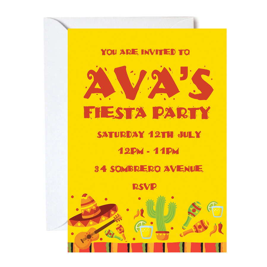Fiesta Personalised Invitations - Pack of 16 | Party Packs
